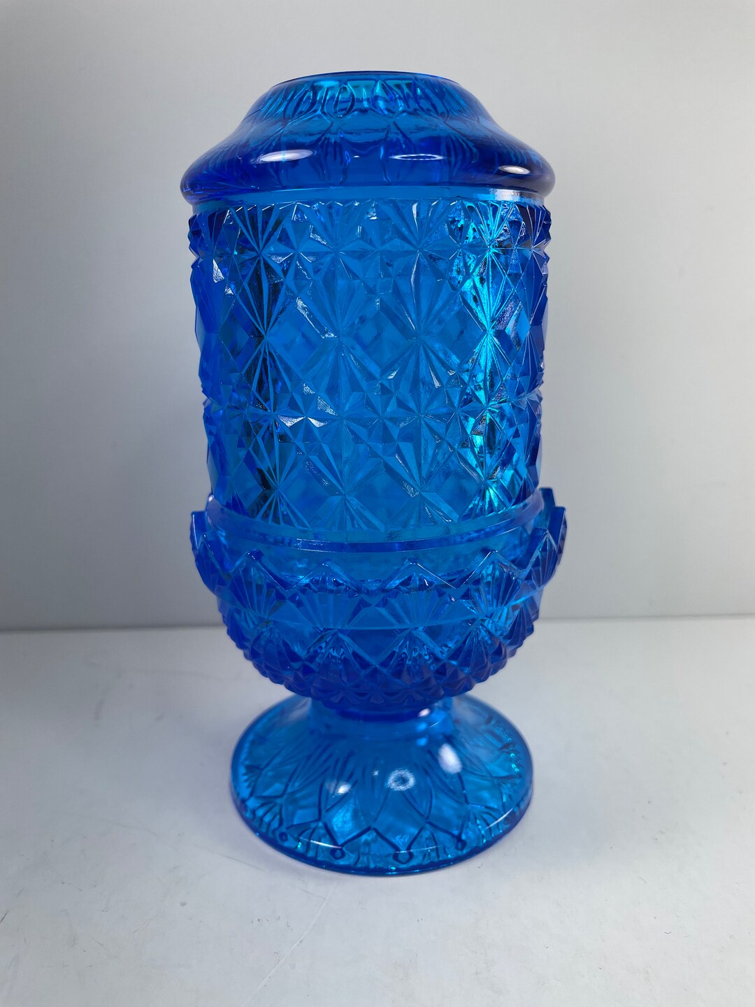 Vintage Rare Fenton BLUE Fine Cut & Block Fairy Lamp 6 - Etsy