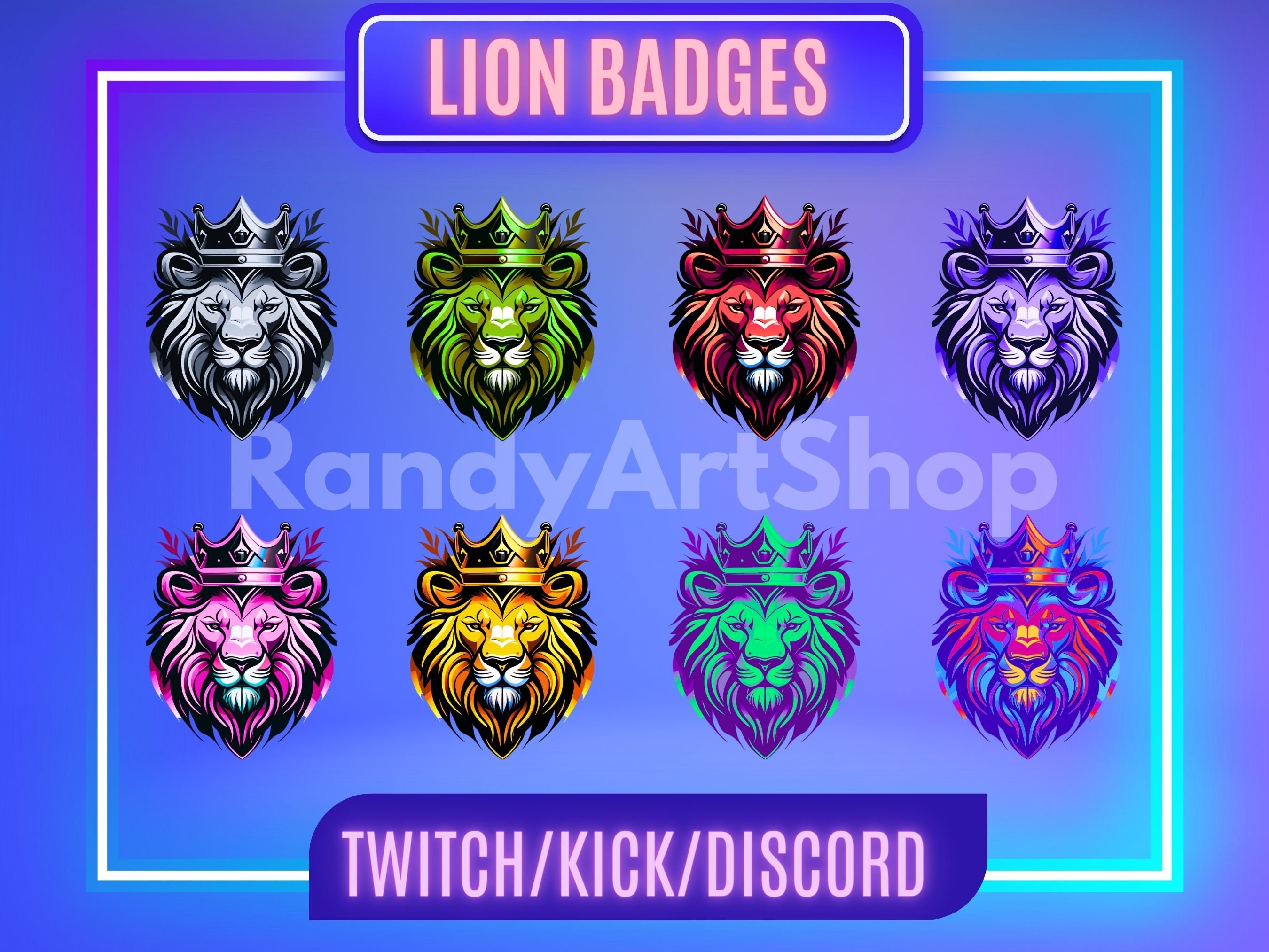 Lion Twitch Sub Badges, King Bit Badges for Streamers, Animals Cheer ...