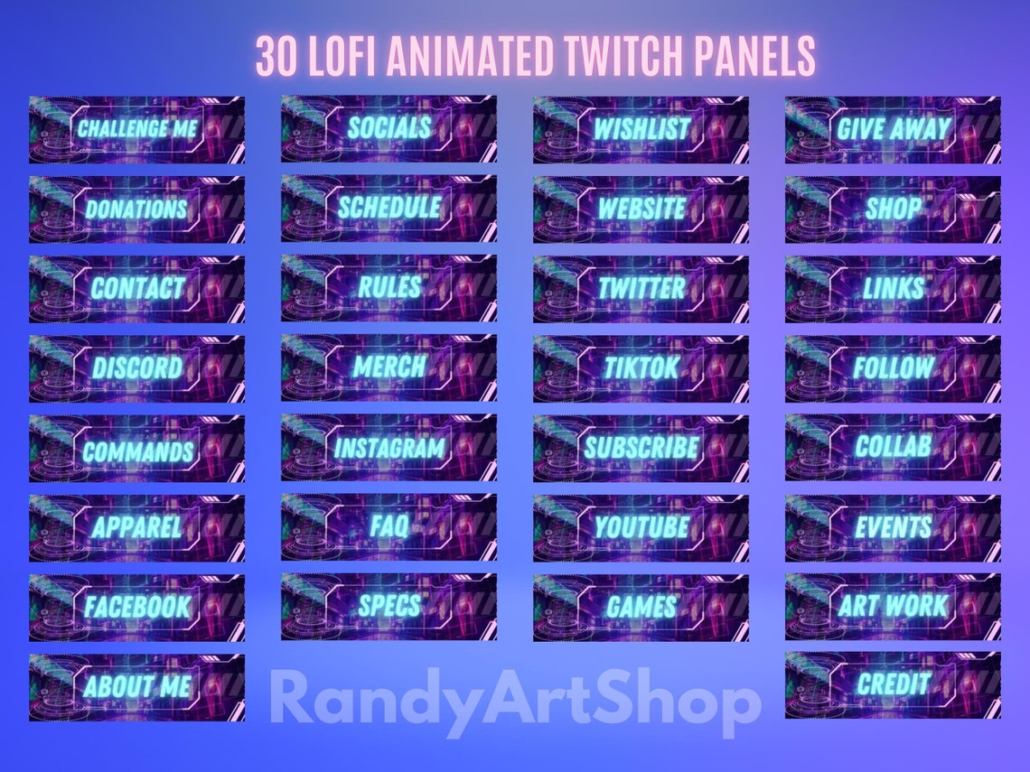 4x Animated Stream Screen for Twitch Anime Style 30 Neon Twitch Panel ...