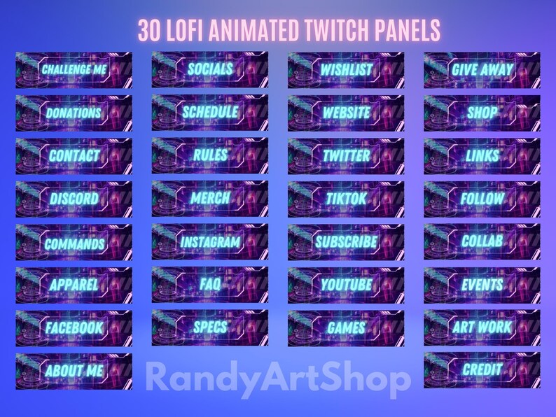 4x Animated Stream Screen for Twitch Anime Style 30 Neon Twitch Panel ...