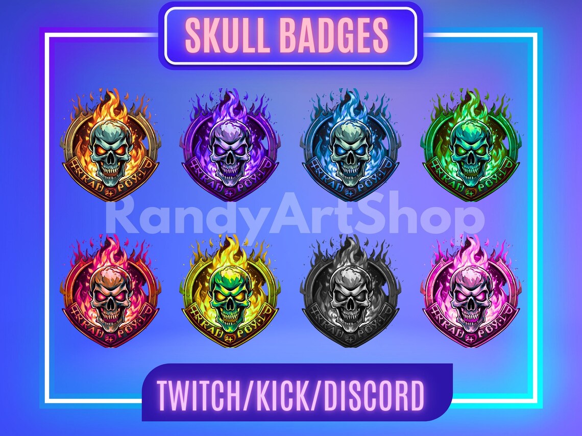 Flaming Skull Badges Twitch Subscriber Badges Streamer Badges Discord ...