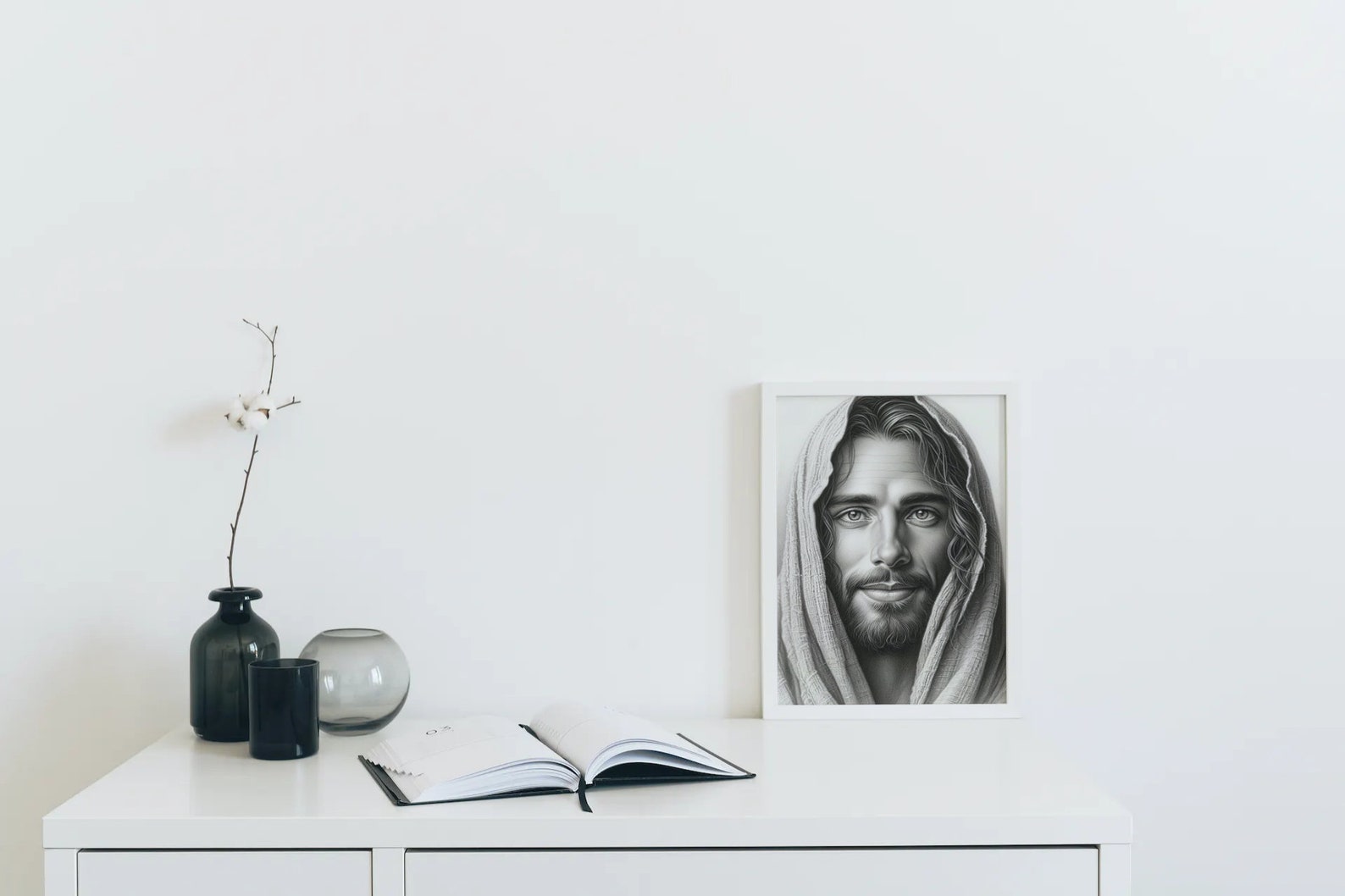 Glimmer of Hope: Pencil Sketch Style Christ Portrait, Digital Download ...