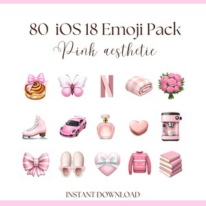 Ios 18 Emoji Sticker Pack, 80 Pink Aesthetic iPhone Emojis, Apple ...