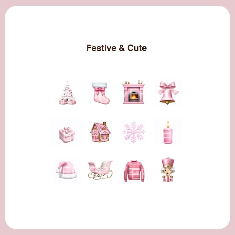 Ios 18 Pink Christmas Aesthetic Emoji Sticker Pack Festive Emoji Packs ...