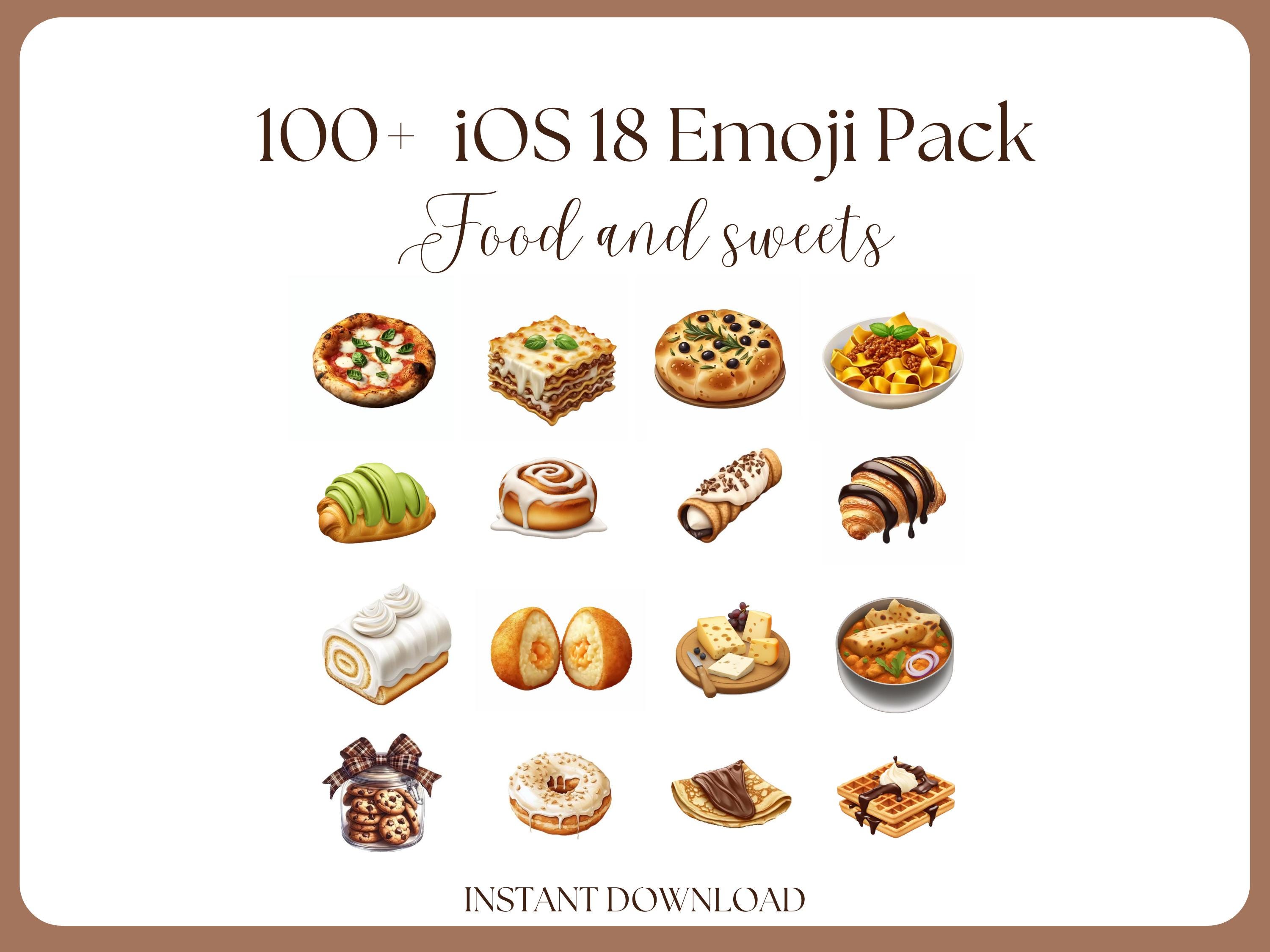 Ios 18 Emoji Sticker Pack, 110 Food and Sweets Aesthetic iPhone Emojis ...