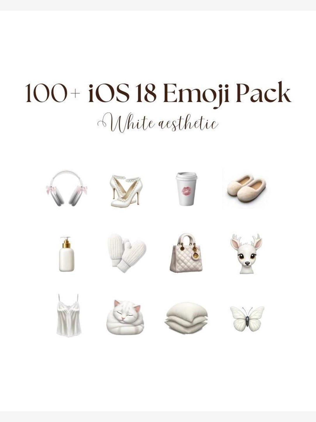 Ios 18 Emoji Sticker Pack, 100 White Aesthetic iPhone Emojis, Apple ...