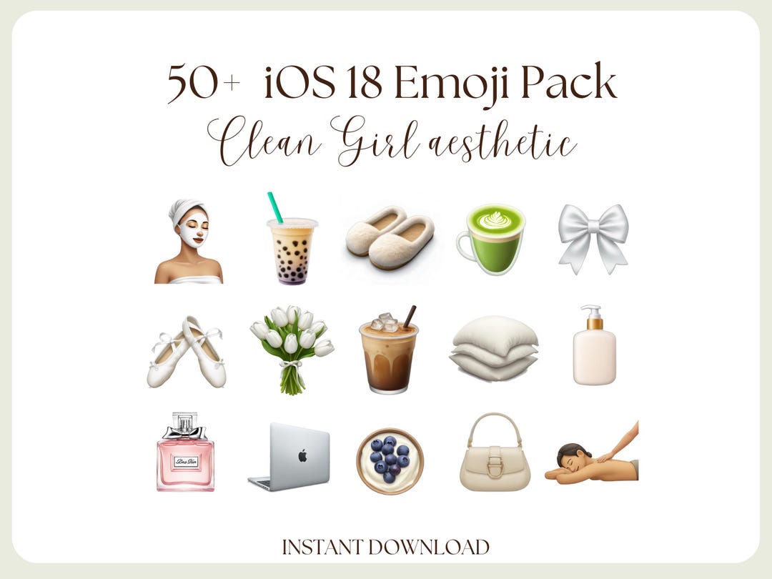 Paquete de pegatinas de emojis estéticos de chica limpia para iOS 18 ...