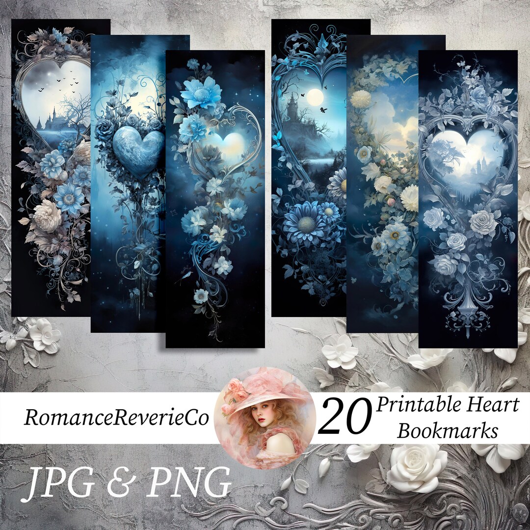 Blue Heart Printable Bookmark Collection Perfect Gift for Book Lovers ...