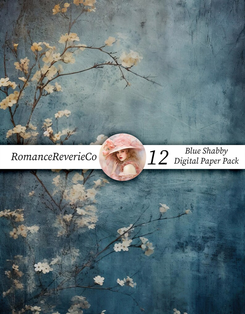 MINI 12 Bundle, Blue Shabby, Junk Journal Paper, Background, Digital ...