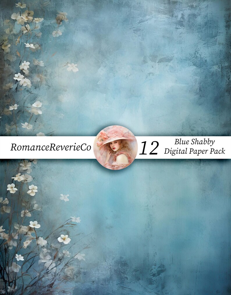 MINI 12 Bundle, Blue Shabby, Junk Journal Paper, Background, Digital ...
