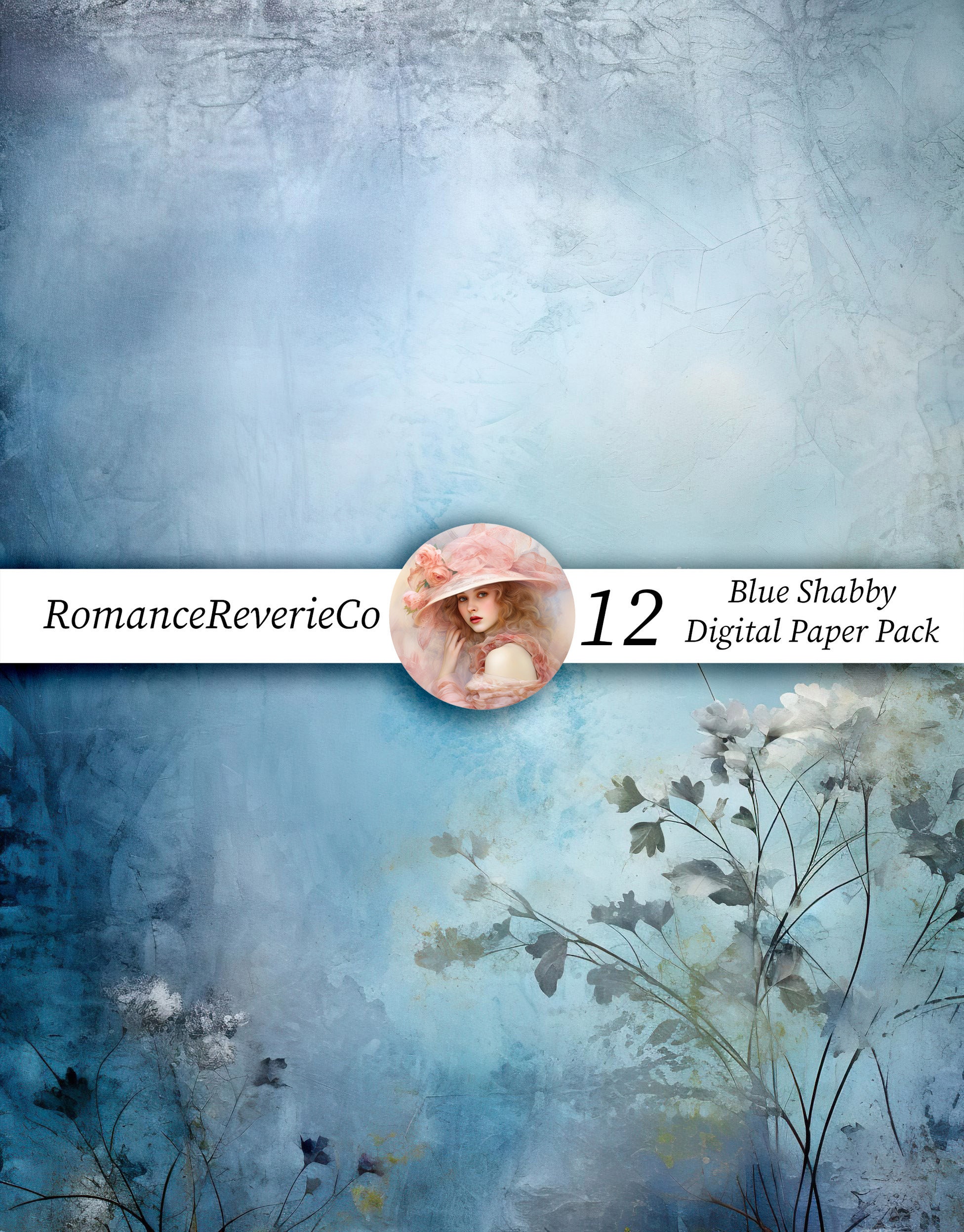 MINI 12 Bundle, Blue Shabby, Junk Journal Paper, Background, Digital ...