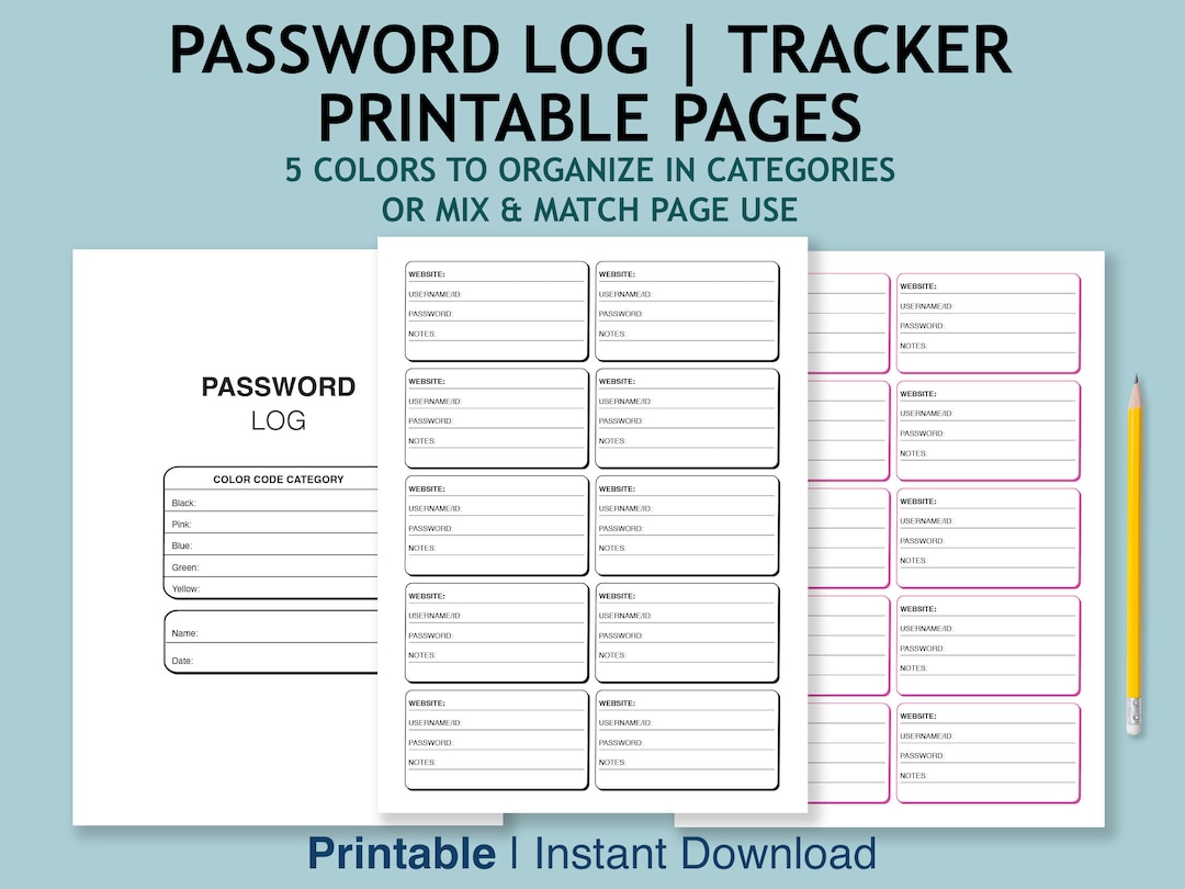 Password Log | Tracker Printable Pages: Password Keeper, Password ...