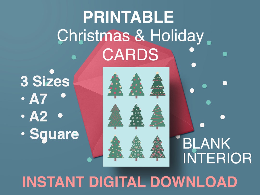 Printable Blank Card, Christmas Greeting Card, Christmas Tree, Gift ...