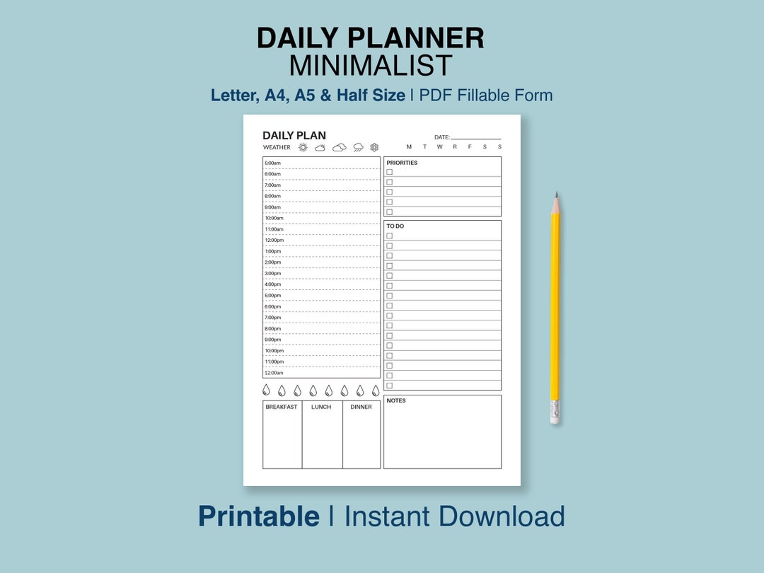 Daily Planner Minimalist Printable, Daily to Do List for Work & Home ...