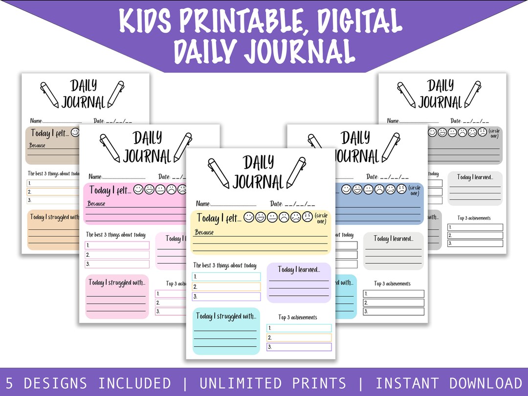 Printable Kids Daily Journal Daily Journal for Kids - Etsy