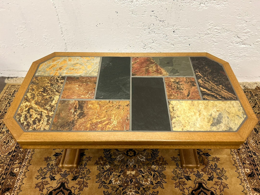 Rustic Stone Slabs Oak Coffee Table - Etsy