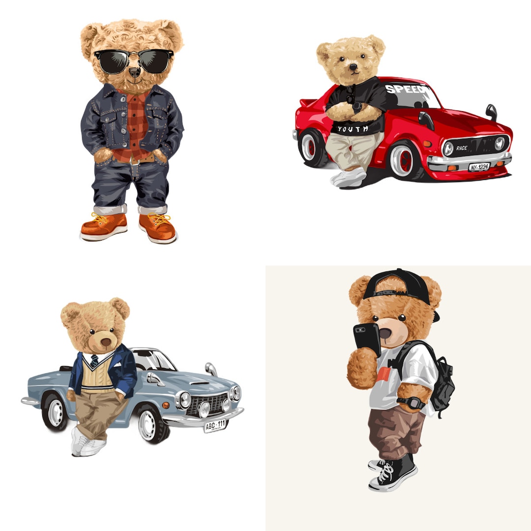 Teddy Bear Bundle,4 Png File,red Sports Car,cool Teddy Bear,racer Bear ...