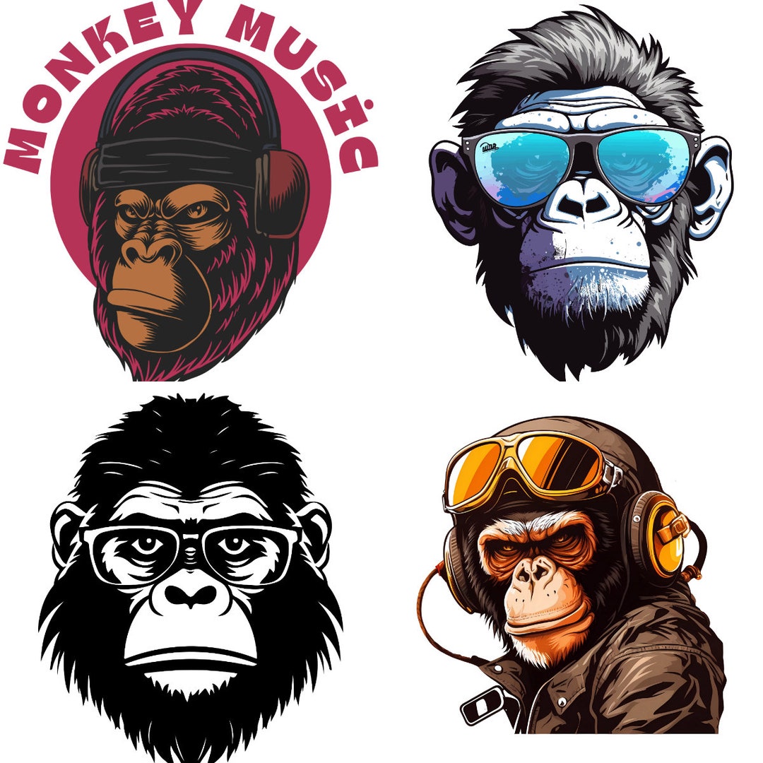 Monkey Package,4 Png Files,monkey With Glasses,monkey in Pilot Hat ...