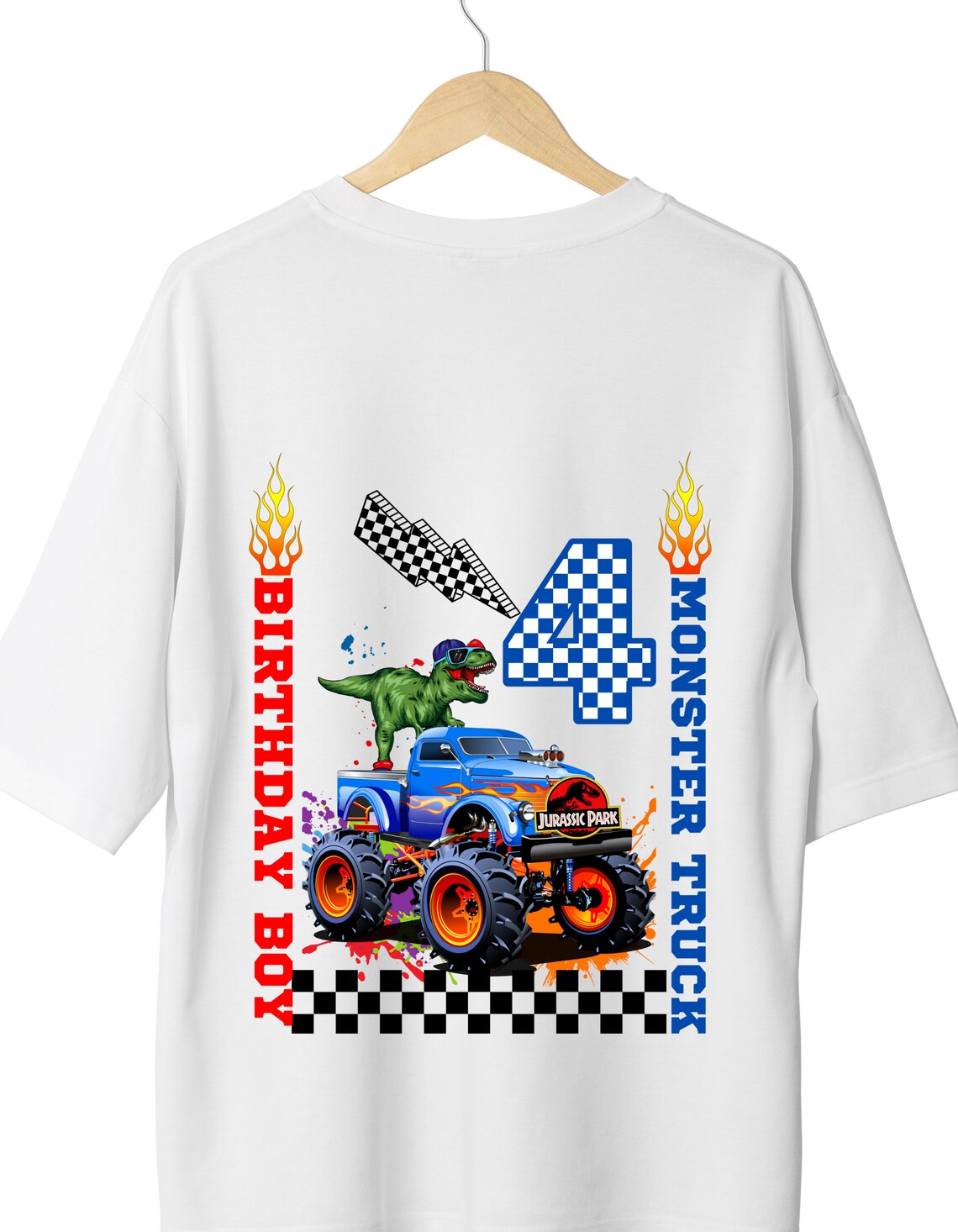 T Rex Birthday Png,monster Truck Png,flaming Truck,colorful Watercolor ...