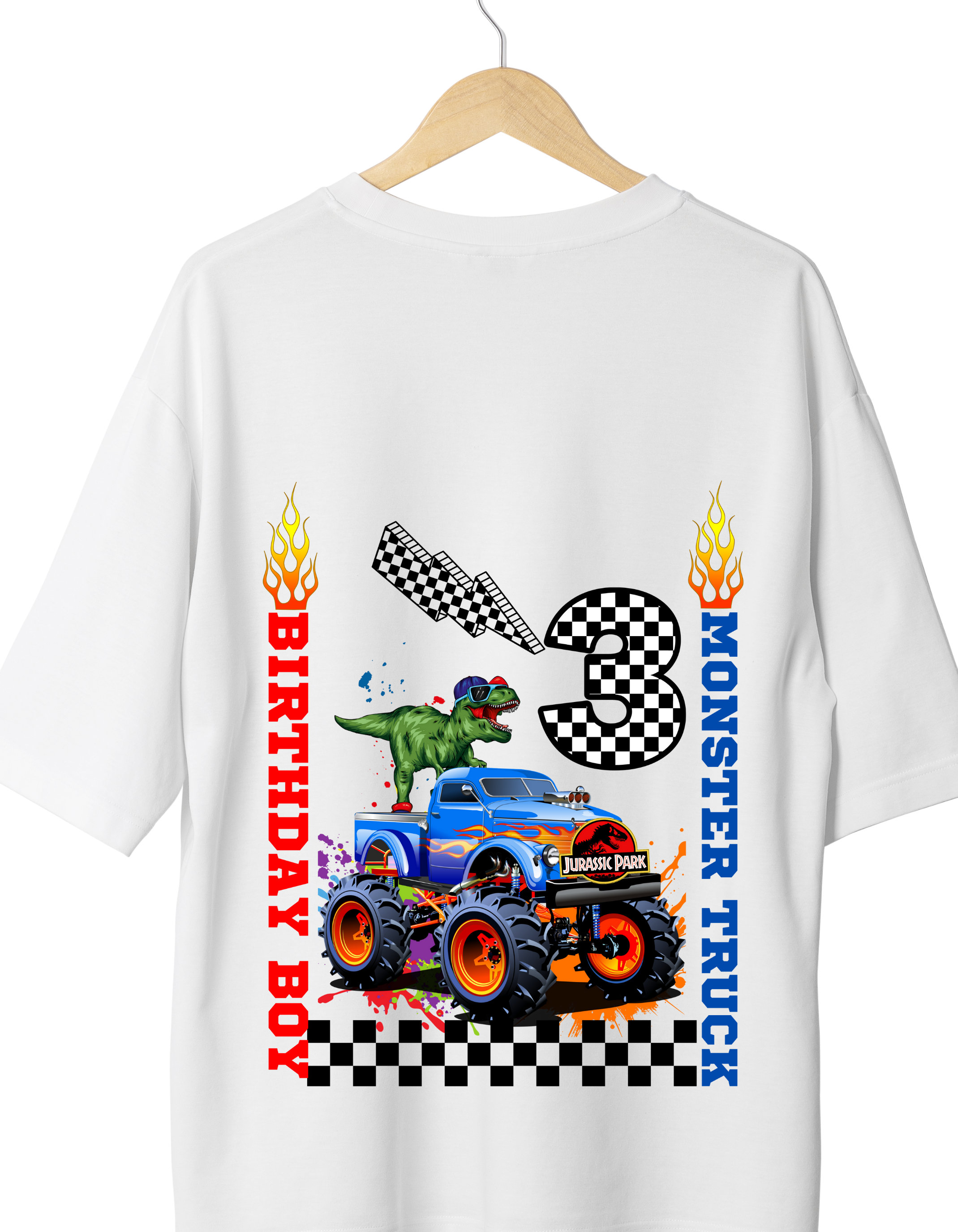 T Rex Birthday Png,monster Truck Png,flaming Truck,colorful Watercolor ...