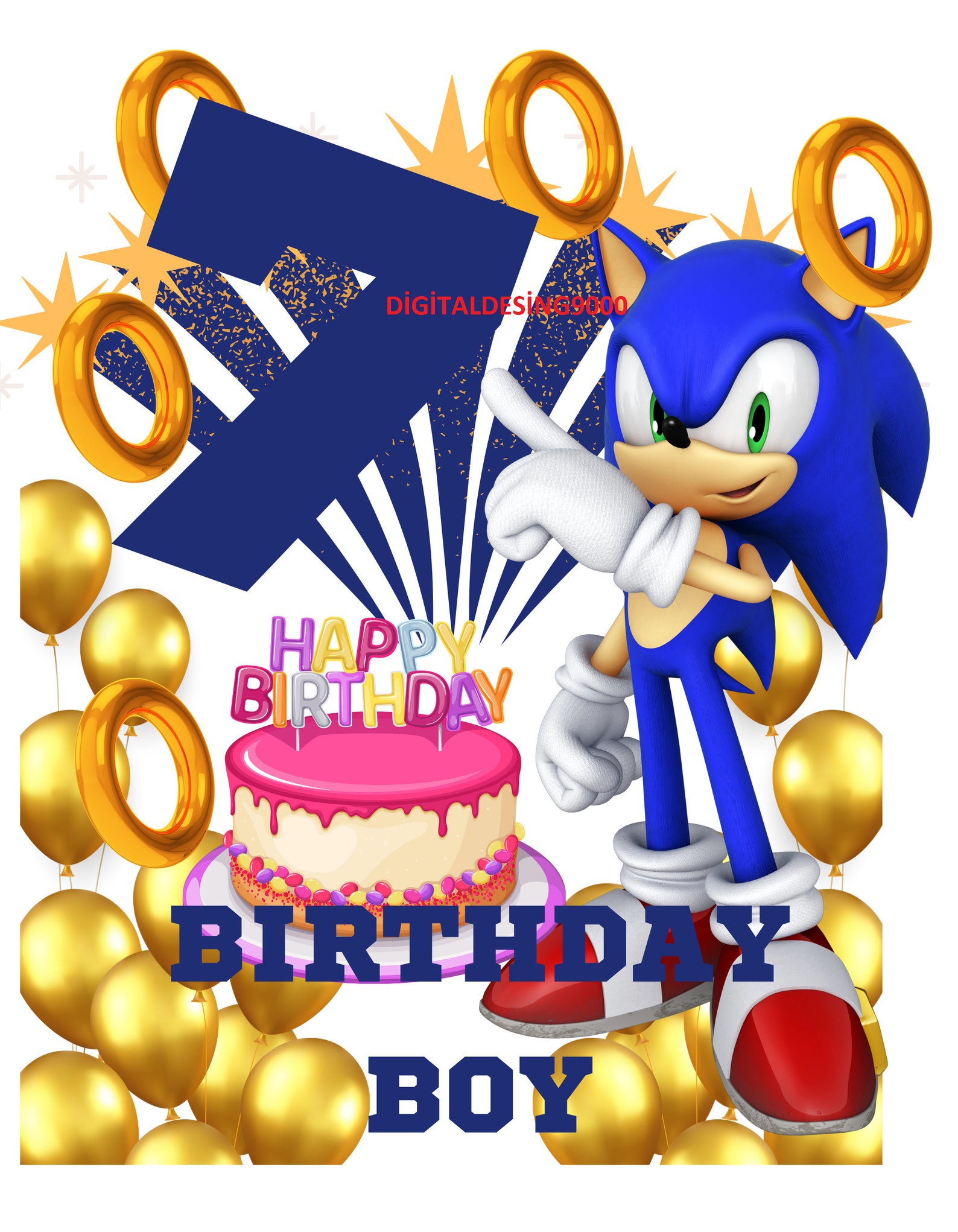 Sonic SEVEN Years Old Birthday Boy,birthday Cake,7 Year Birthday Gift ...