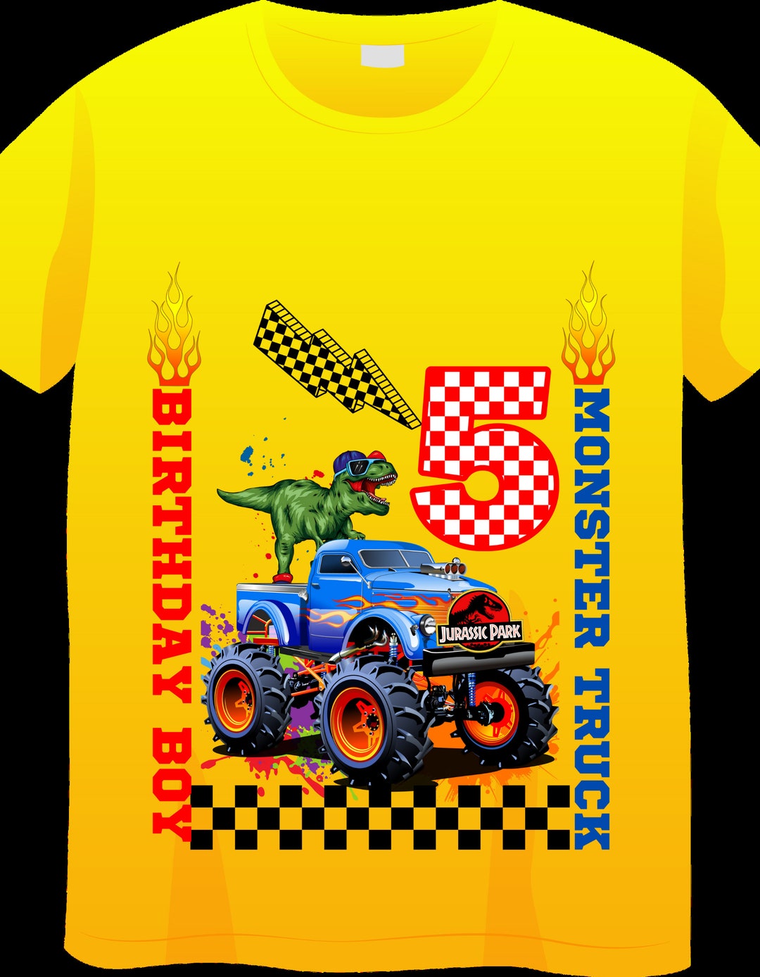 T Rex Birthday Png,monster Truck Png,flaming Truck,colorful Watercolor ...