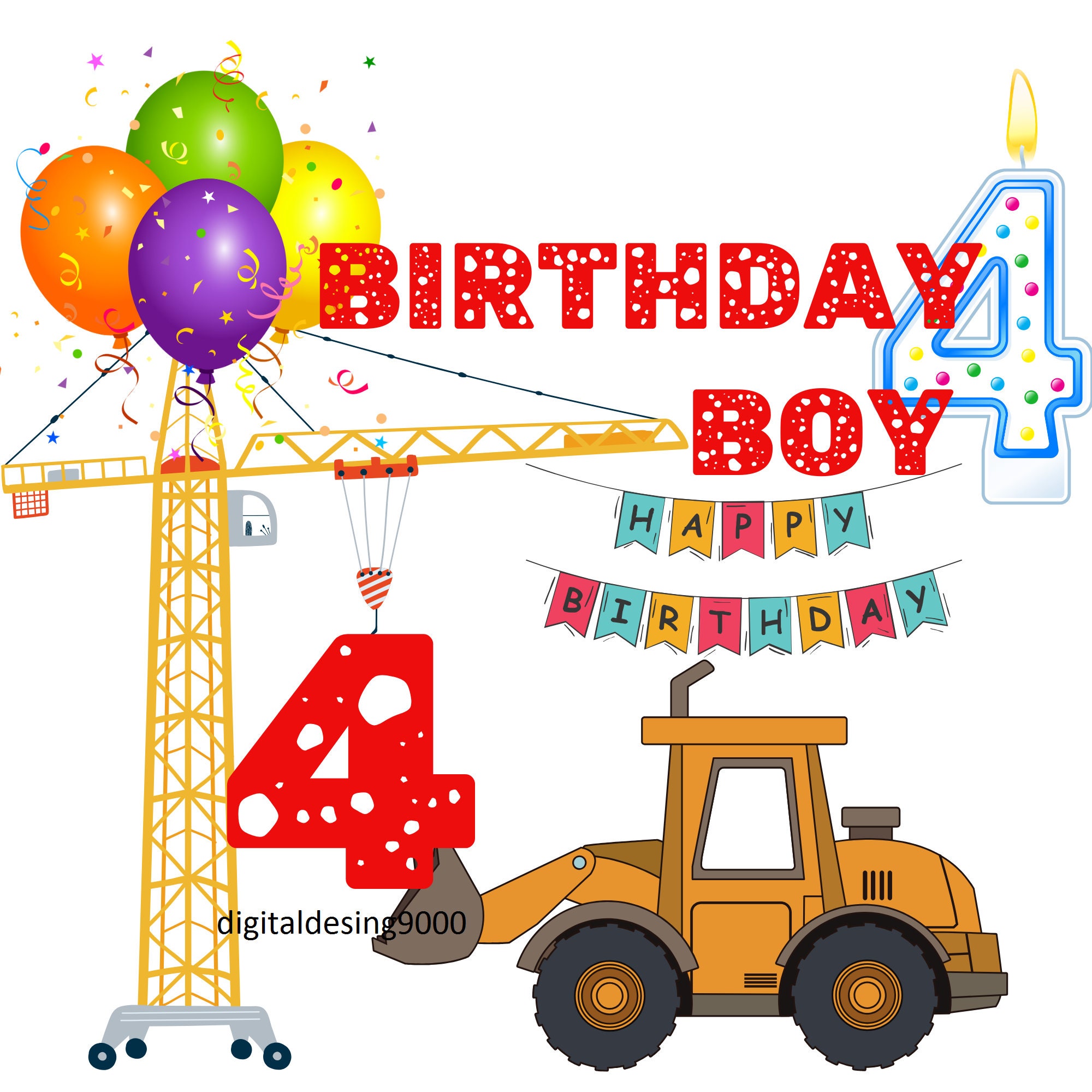Construction Birthday Crane Png,ladle 4 Years Birthday,crane Digger ...