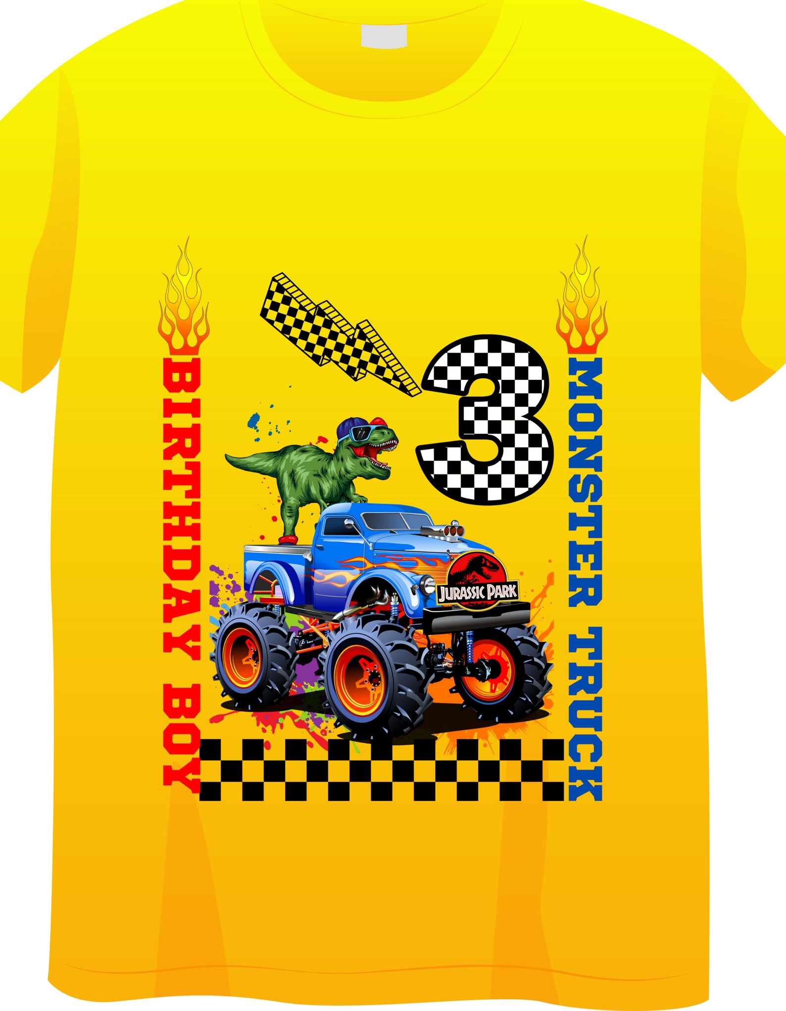 T Rex Birthday Png,monster Truck Png,flaming Truck,colorful Watercolor ...