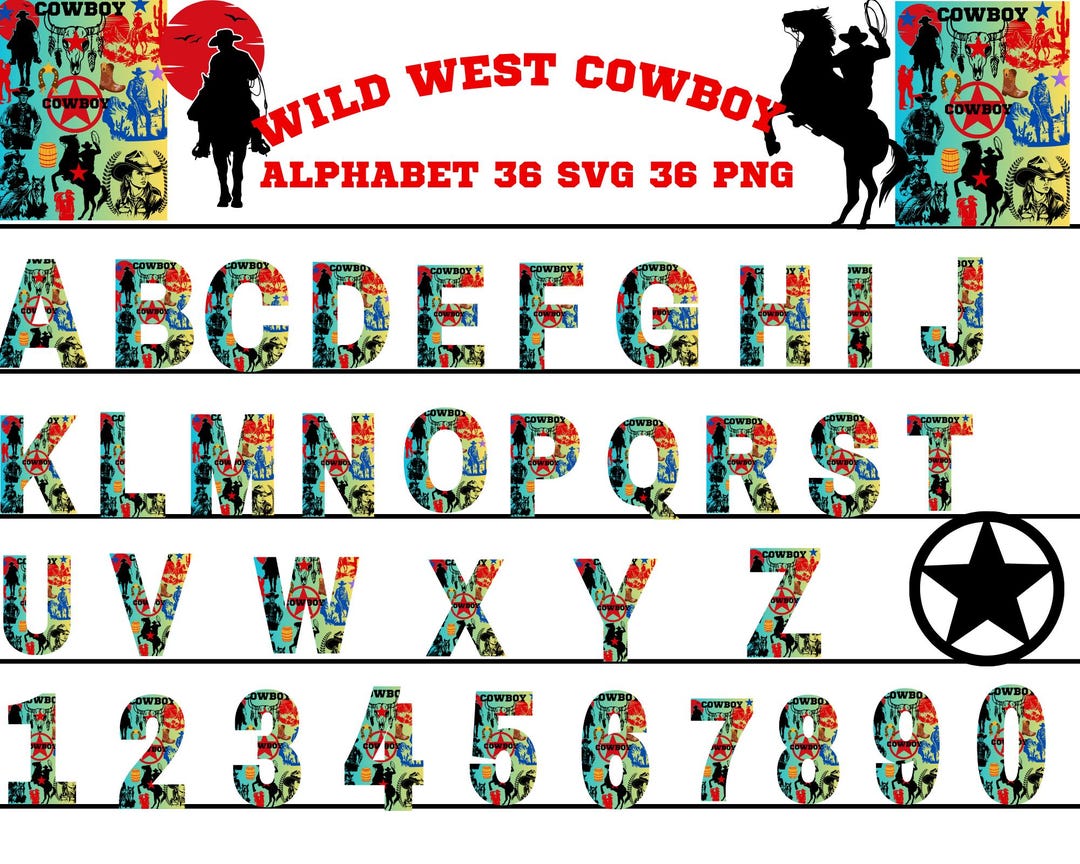 American Cowboy Alphabet,36 PNG File,wild West Themed,cowboy Horses ...