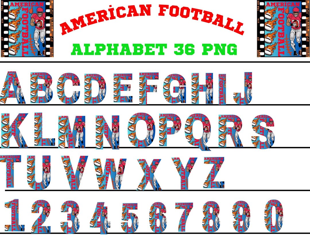 American Football Alphabet,36 PNG File,flaming Ball,cowboy Football ...