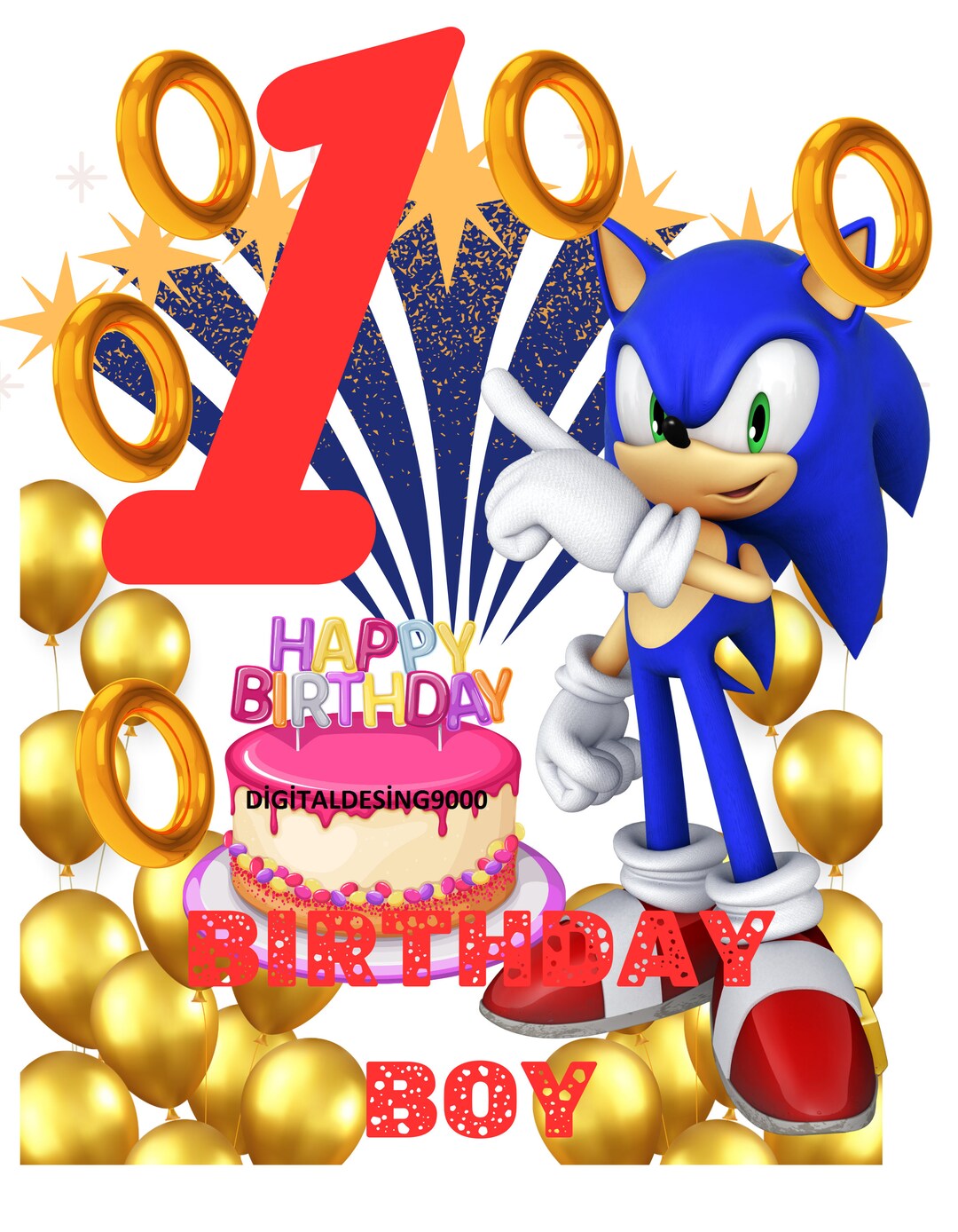Sonic Birthday Boy, Birthday Cake,birthday Gift, Birthday Shirt ...