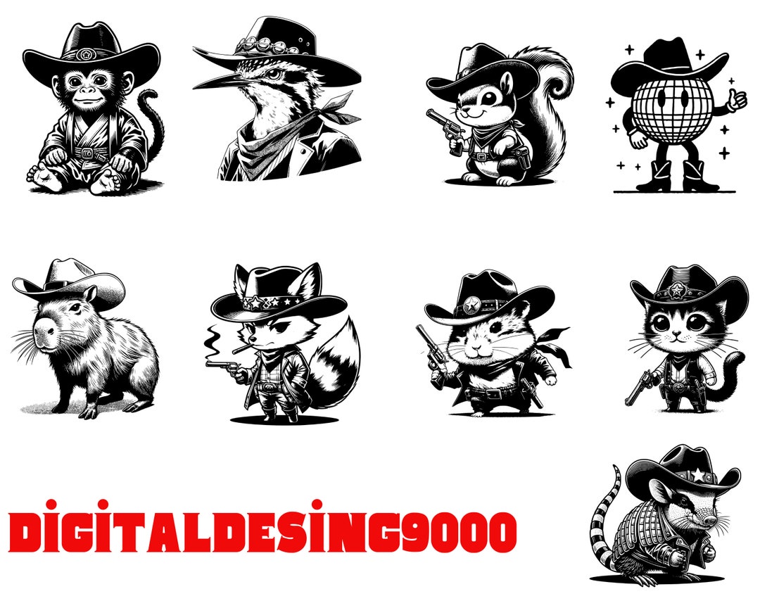 Cowboy Animals 9 Png Bundle,wild West,cat With Gun in Hand in Cowboy ...