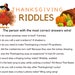 Thanksgiving Game for Kids Printable Party Game Riddle Digital Download ...