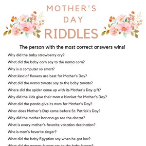 Mother's Day Riddle Game for Kids, Printable Quiz (digital Download) - Etsy