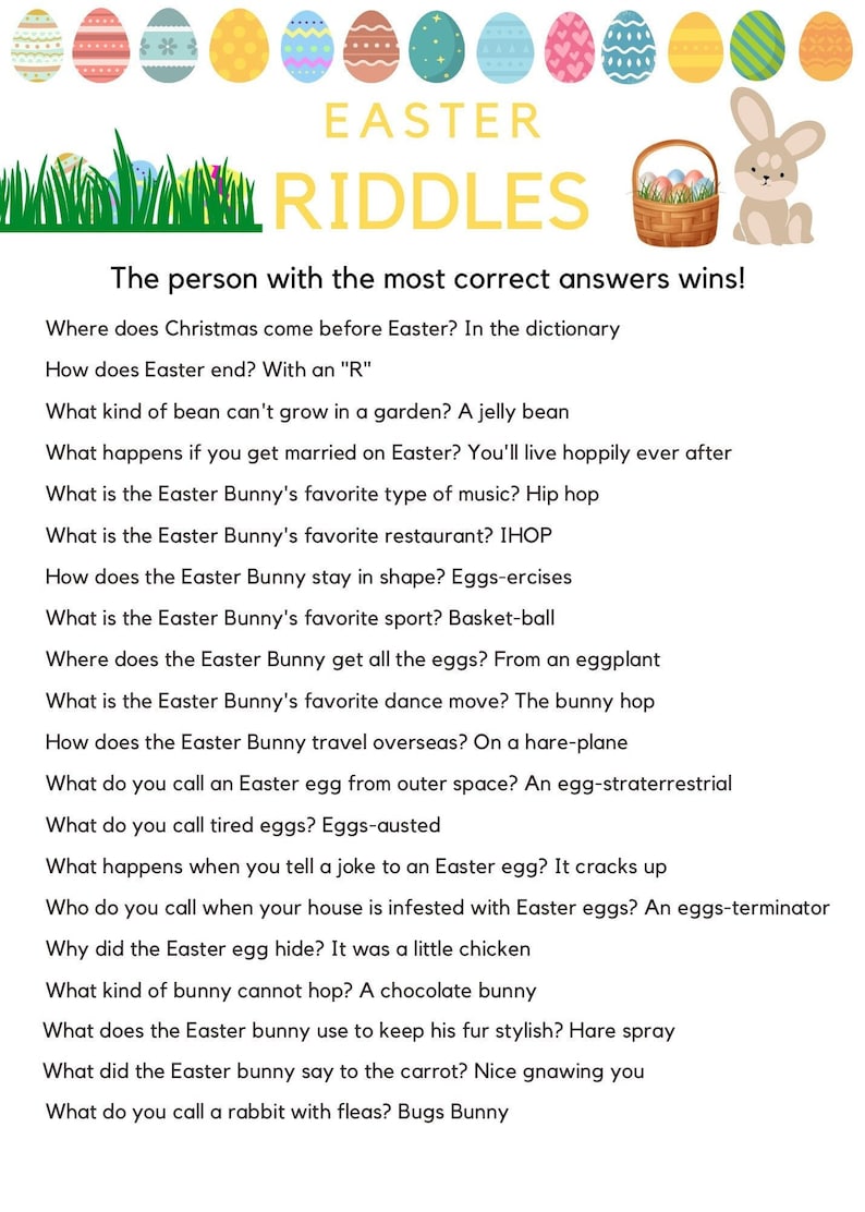Easter Riddle Game for Kids, Printable Spring Quiz (digital Download ...