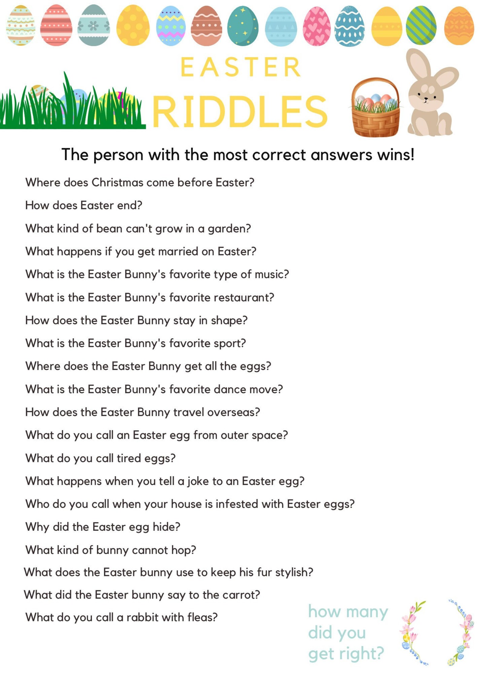 Easter Riddle Game for Kids Printable Party Game Easter Bunny Riddle ...