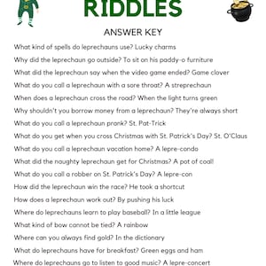 St. Patrick's Day Riddle Game for Kids, Printable Irish Quiz (digital ...
