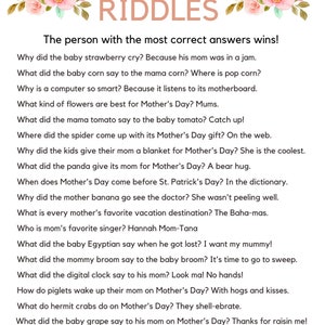 Mother's Day Riddle Game for Kids Printable Party Game Mom Riddle ...