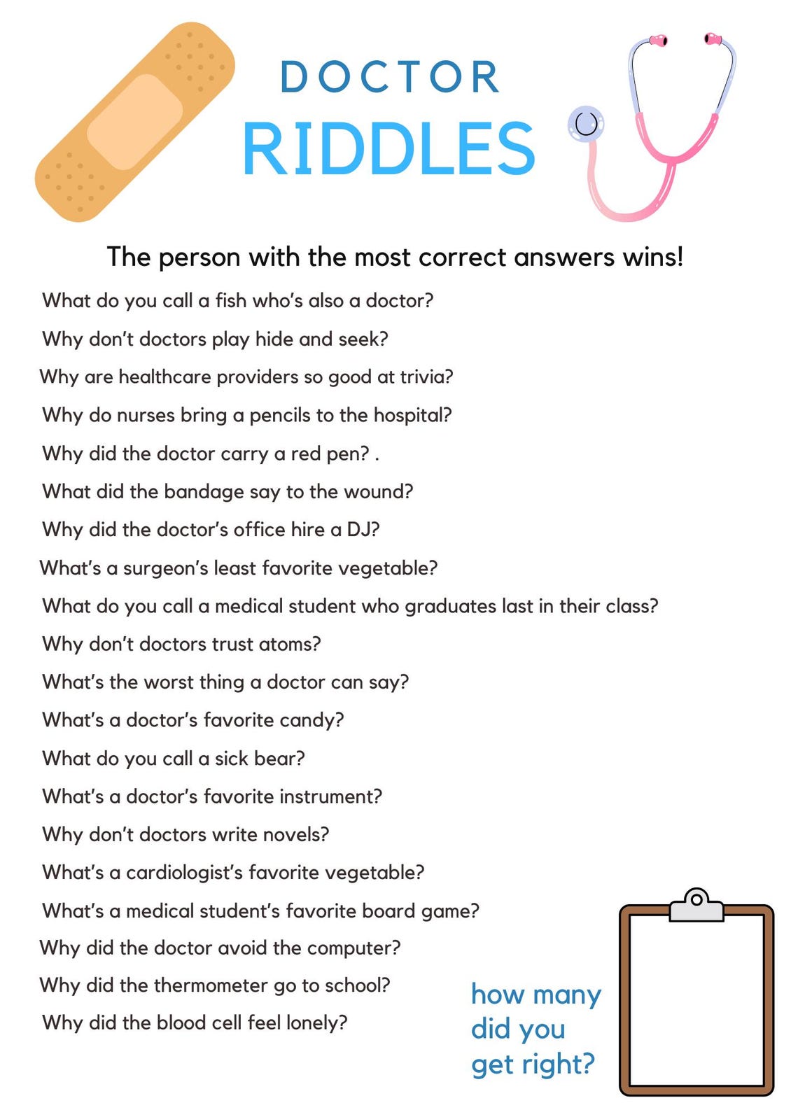 Doctor Medical Game Riddle Digital Download Quiz Nurse Surgeon Hospital ...