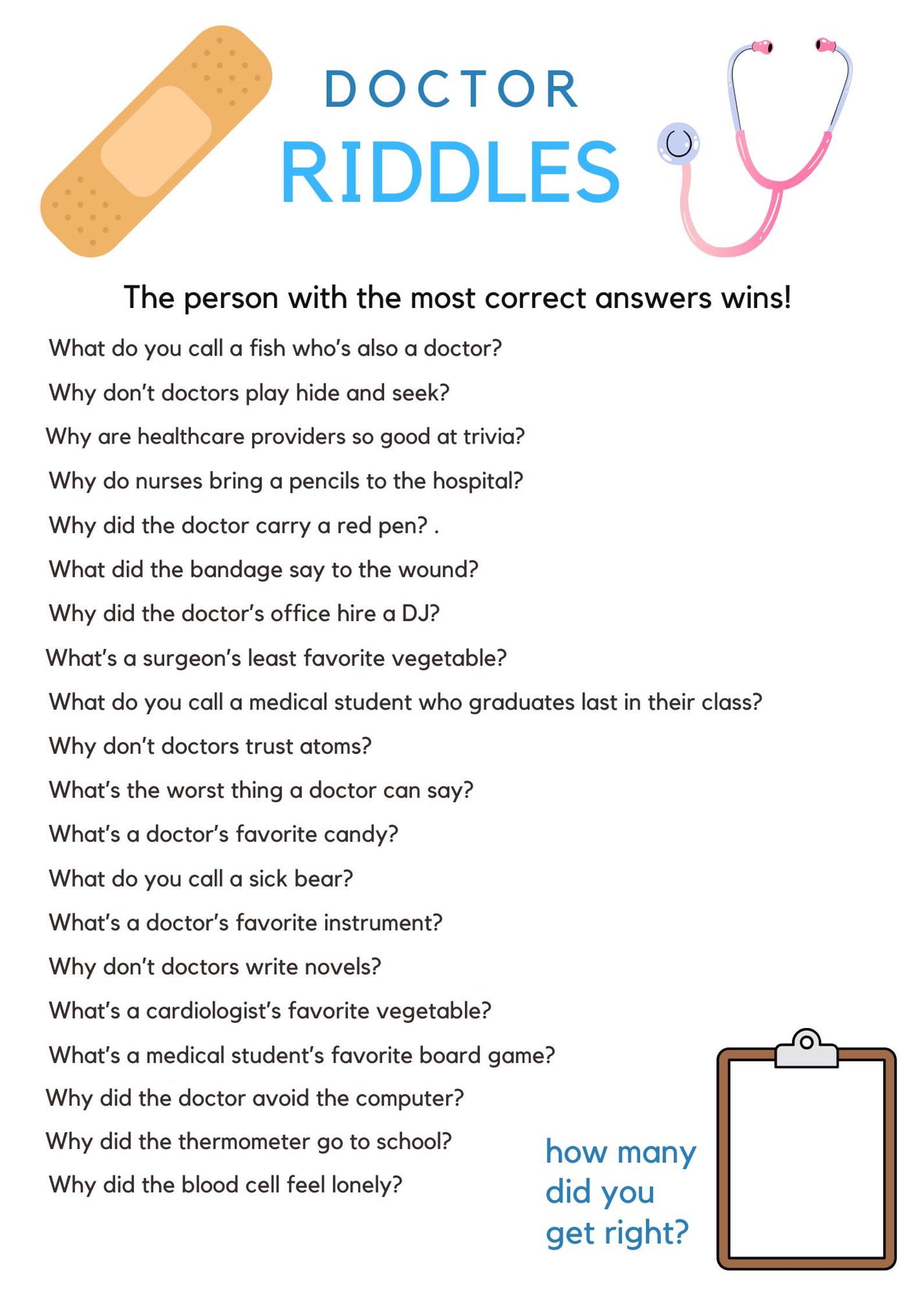 Doctor Medical Game Riddle Digital Download Quiz Nurse Surgeon Hospital ...