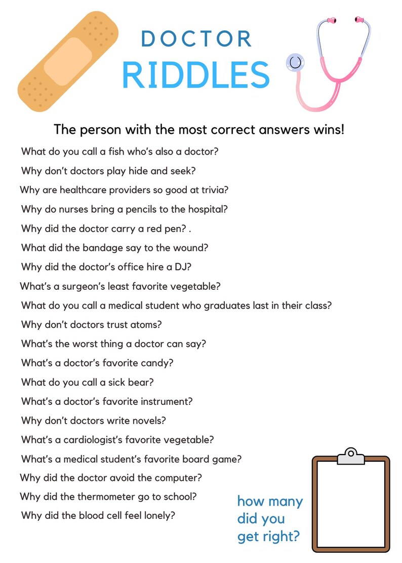 Doctor Medical Game Riddle Digital Download Quiz Nurse Surgeon Hospital ...