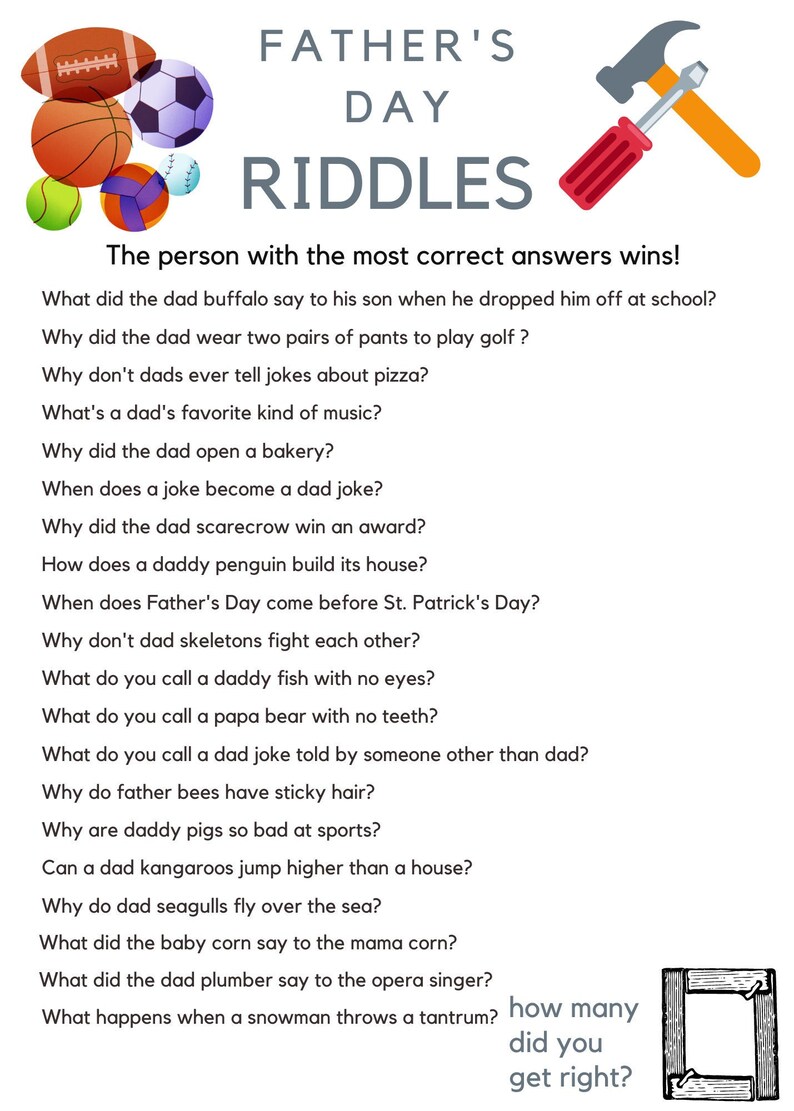 Father's Day Riddle Game for Kids Printable Party Game Dad Riddle ...
