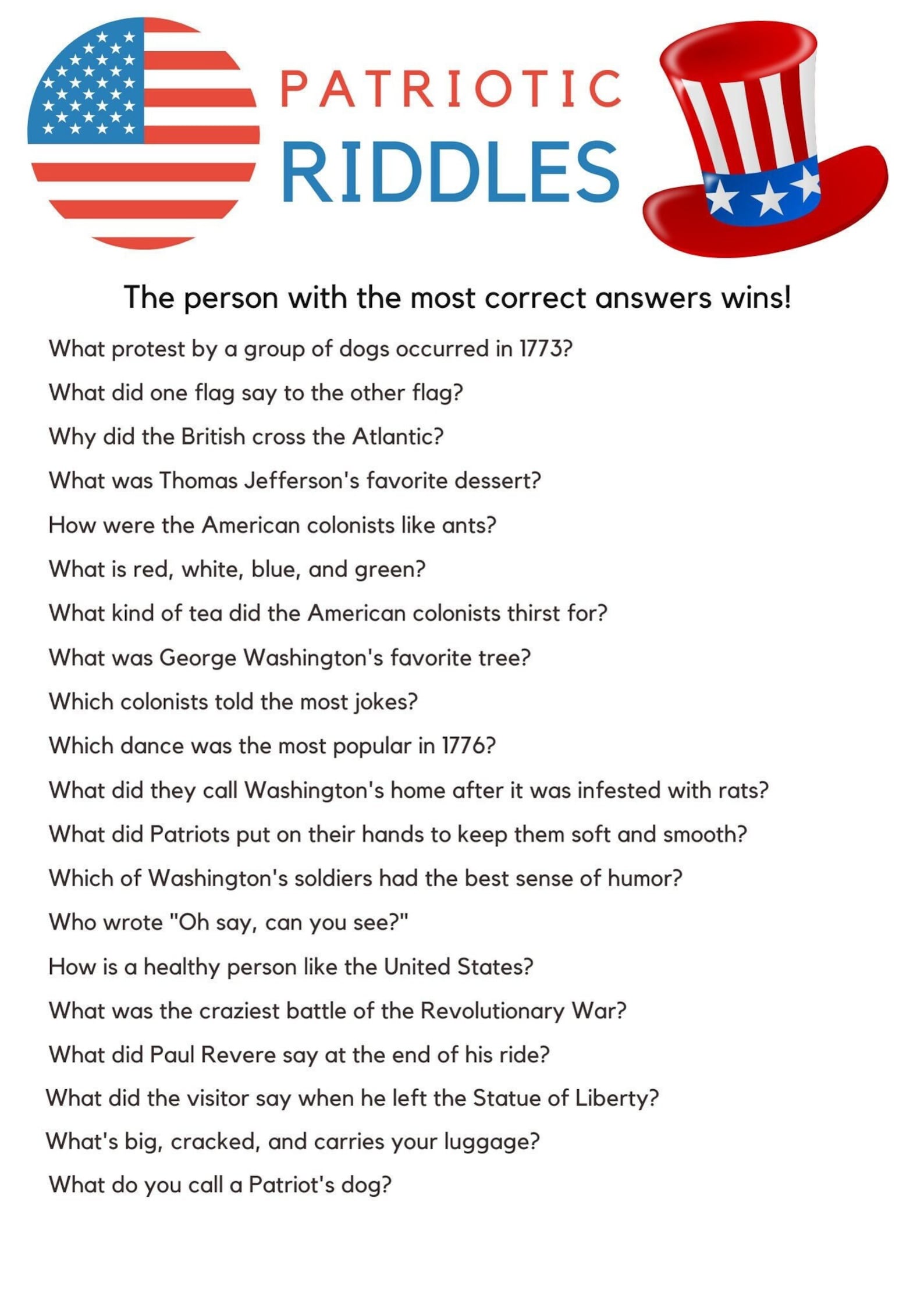 Fourth of July Patriotic Game for Kids Printable Party Game 4th of July ...