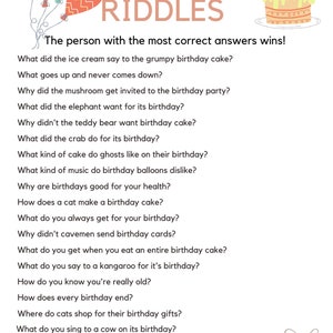 Birthday Riddle Game for Kids Printable Party Game Birthday Party ...