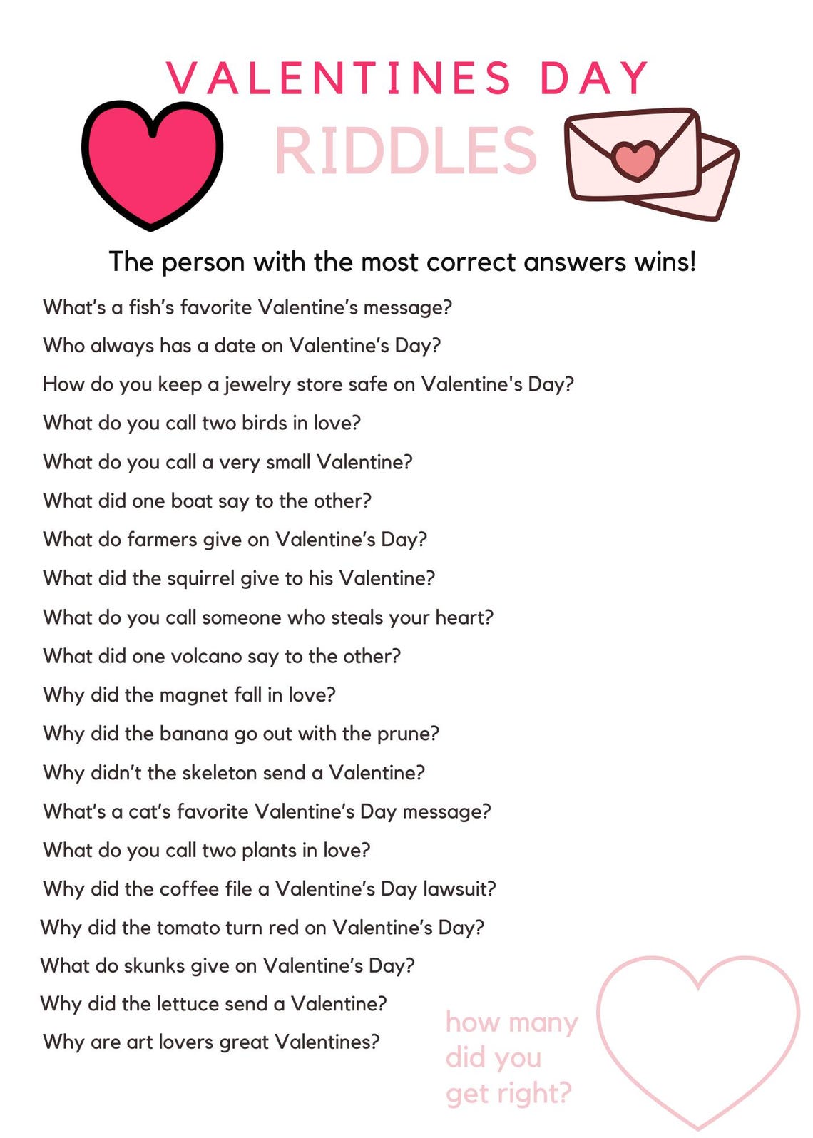 Valentines Game for Kids Printable Party Game Riddle Digital Download ...
