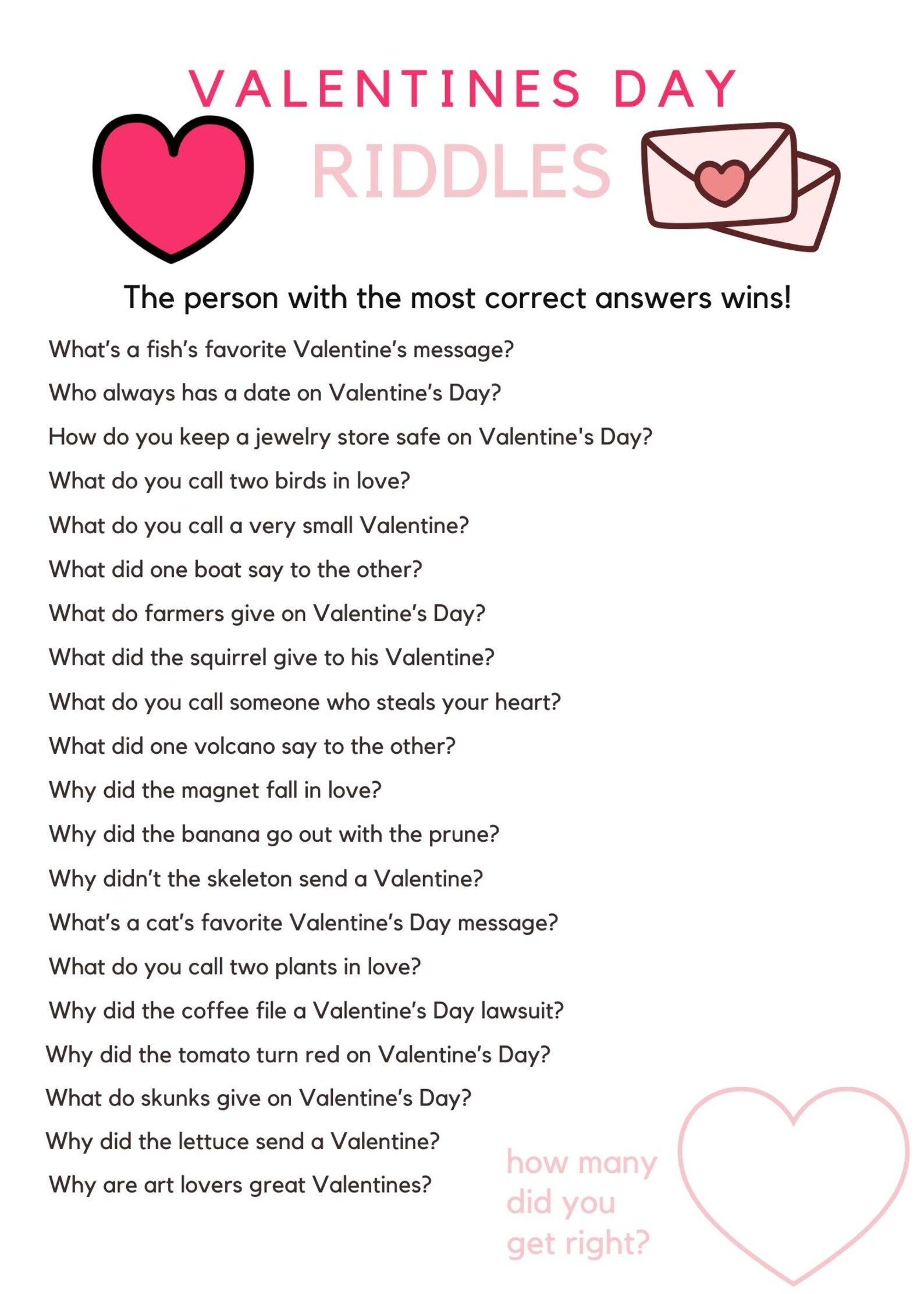 Valentine's Day Riddle Game for Kids, Printable Party Quiz (digital ...