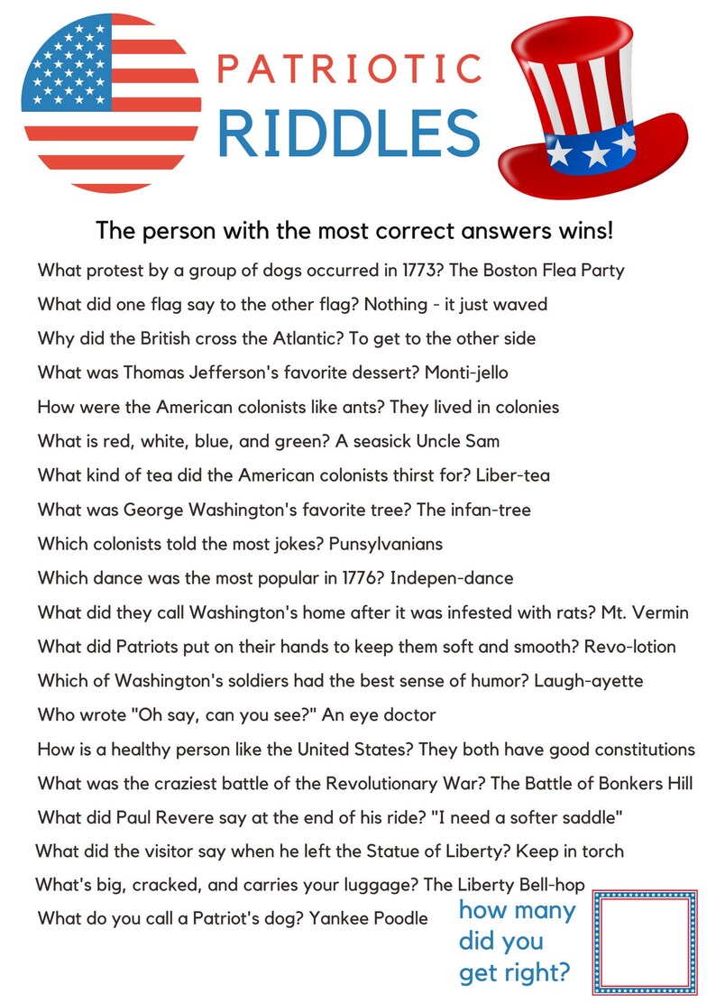 Fourth of July Patriotic Game for Kids Printable Party Game 4th of July ...