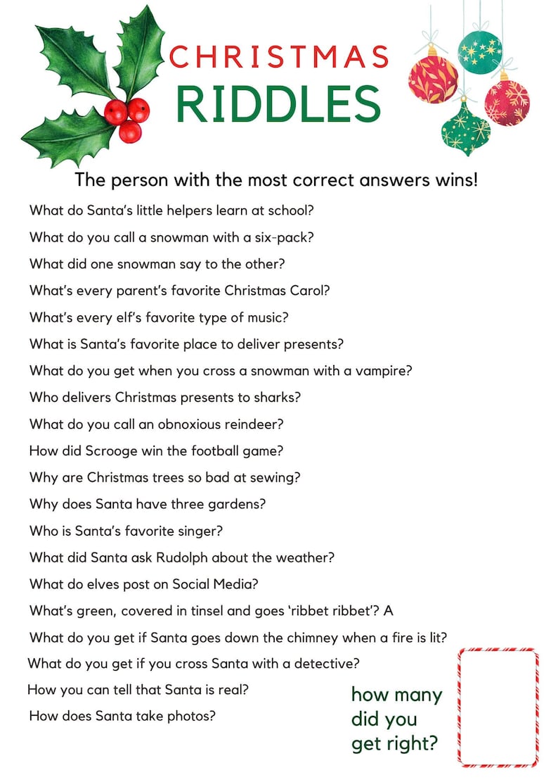 Christmas Game for Kids Printable Party Game Riddle Digital Download ...