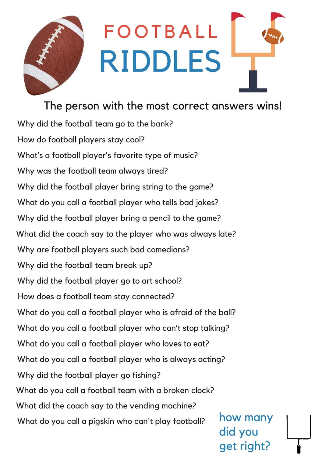 Football American Super Bowl NFL Quarterback Coach Party Game Riddle ...