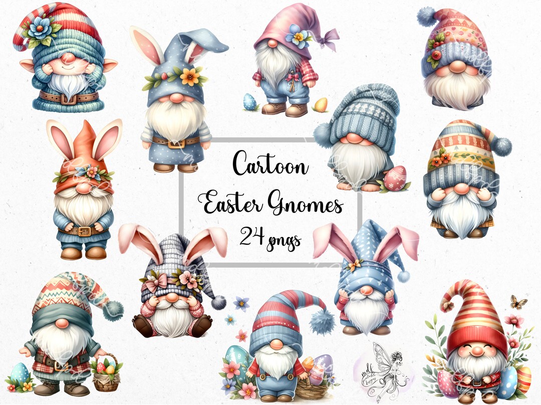 Cartoon Easter Gnomes Clip Art: 24 PNG Illustrations (digital Download ...